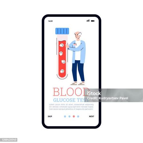 의료 포도 당 혈액 검사 만화 벡터 일러스트에 대 한 온보딩 페이지 건강관리와 의술에 대한 스톡 벡터 아트 및 기타 이미지