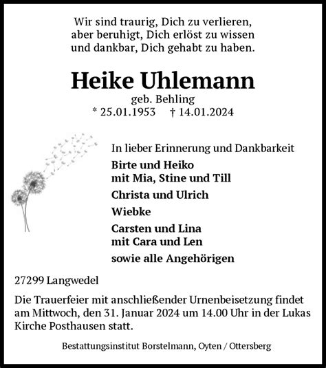 Traueranzeigen Von Heike Uhlemann Trauerkreiszeitungde