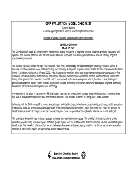 Cipp Checklist Program Evaluation Evaluation