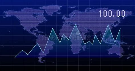 Financial Graph Animation Over World Map With Fluctuating Line And Number 100 Stock Footage