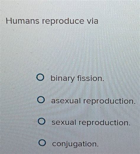 Solved Humans Reproduce Via Binary Fission Asexual Reproduction Sexual Reproduction