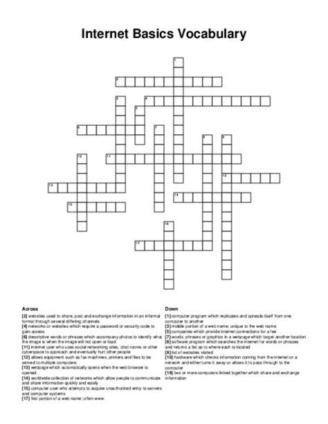 Internet Basics Vocabulary Crossword Puzzle