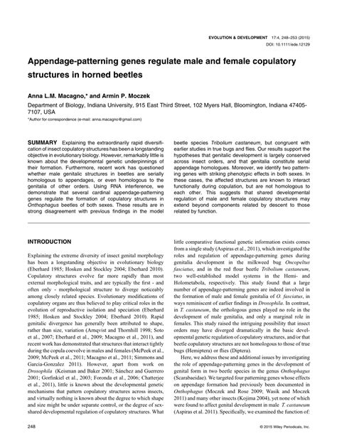 Pdf Appendage Patterning Genes Regulate Male And Female Copulatory