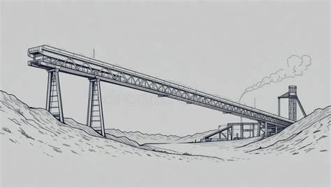Industrial Conveyor Line Drawing In Landscape Illustration Stock