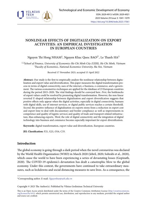 Pdf Nonlinear Effects Of Digitalization On Export Activities An
