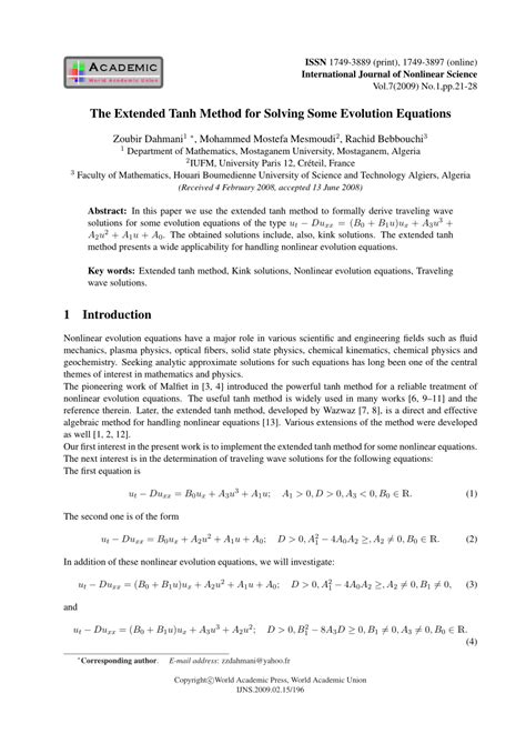 Pdf The Extended Tanh Method For Solving Some Evolution Equations