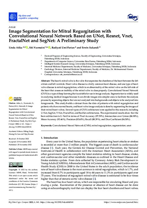 Pdf Image Segmentation For Mitral Regurgitation With Convolutional Neural Network Based On