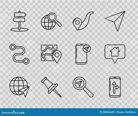 Set Line Location On The Globe Infographic Of City Map Navigation Route Location Push Pin