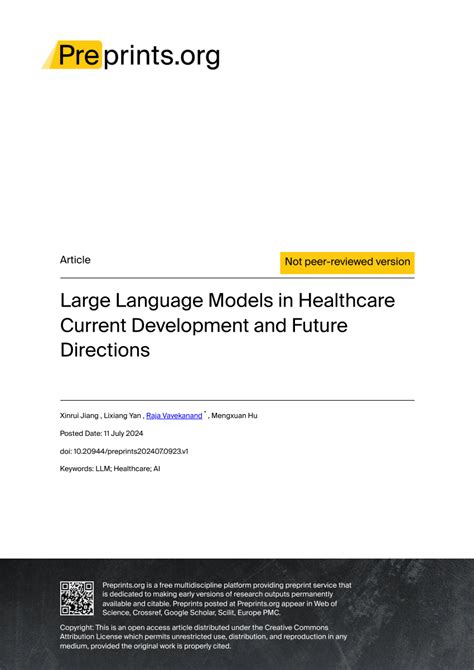 Pdf Large Language Models Llms In Healthcare Current Development And Future Directions