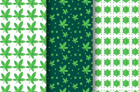 녹색과 흰색 색상이 결합 된 대마 잎 패턴 디자인 템플릿 모음 삼베에 대한 스톡 벡터 아트 및 기타 이미지 삼베 패턴 0