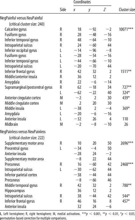 Clusters Showing Significant Increases In Activation During The