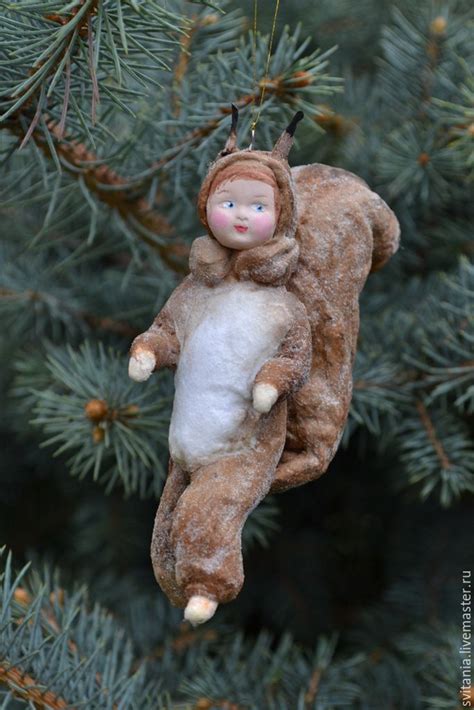 Ватная елочная игрушка Белочка Игрушки Ёлочные игрушки Винтаж игрушки