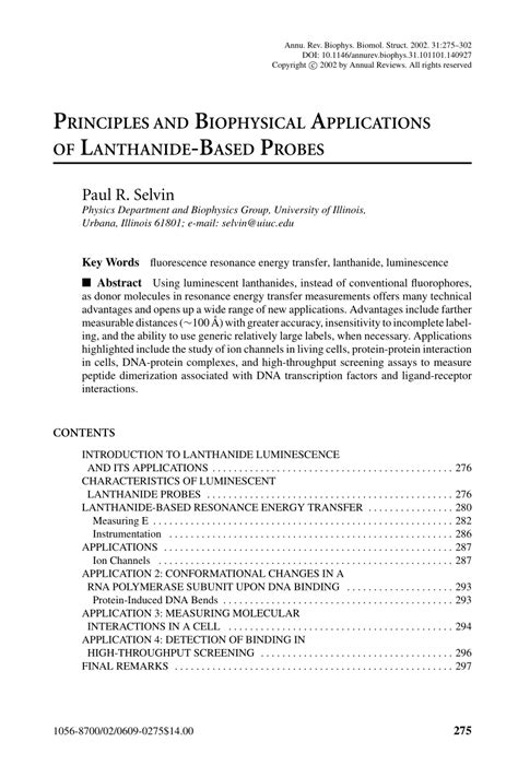 Pdf Principles And Biophysical Applications Of Lanthanide Based Probes