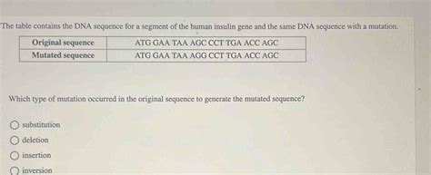 Solved The Table Contains The Dna Sequence For A Segment Of The Human