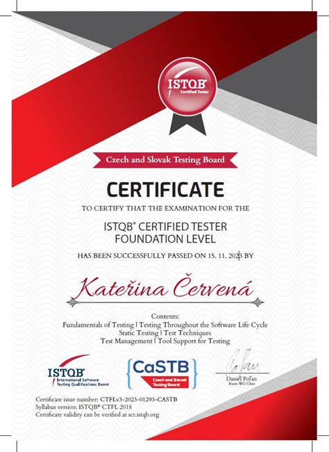 Istqb Certificationachievement Softwaretesting Continuouslearning Kateřina Červená