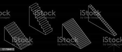 계단 세트입니다 3d 벡터 개요 그림입니다 아이소메트릭 프로젝션 검은 색 배경에 격리 0명에 대한 스톡 벡터 아트 및 기타 이미지 Istock