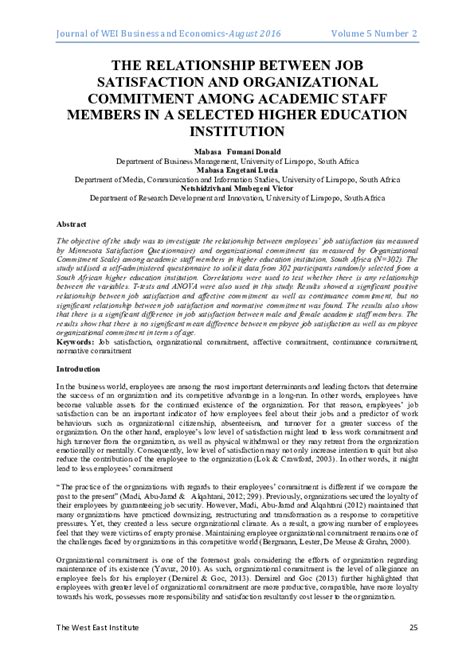 Pdf The Relationship Between Job Satisfaction And Organizational Commitment Among Academic