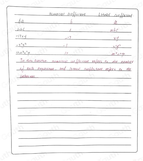 Solved C Identify The Numerical Coefficient And The Literal