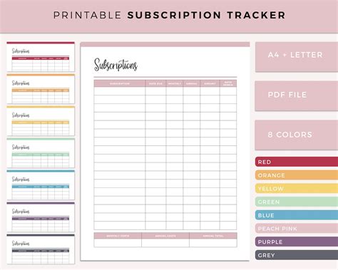 Subscription Tracker Template Excel