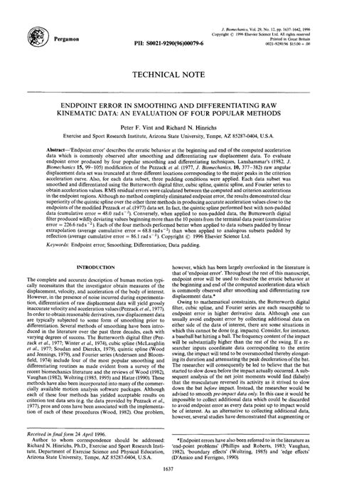 Pdf Endpoint Error In Smoothing And Differentiating Raw Kinematic