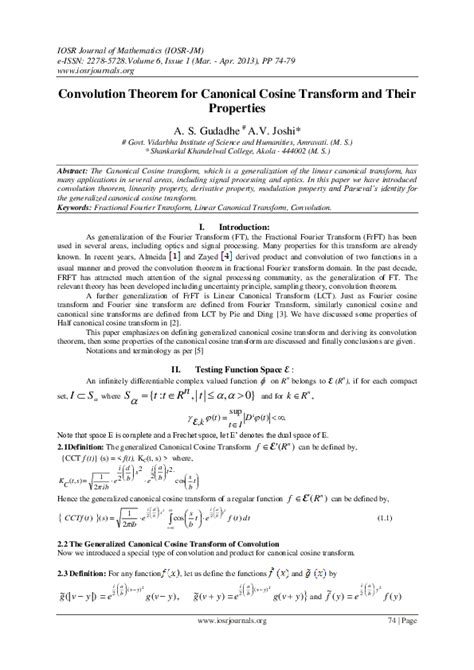 Pdf Convolution Theorem For Canonical Cosine Transform And Their