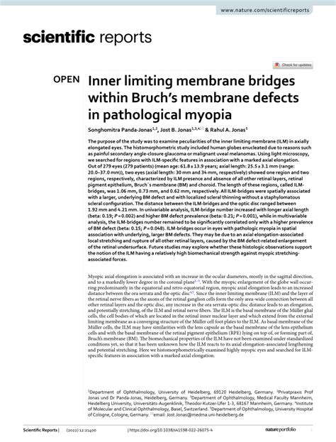 Pdf Inner Limiting Membrane Bridges Within Bruchs Membrane Defects In Pathological Myopia