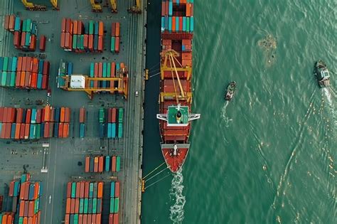 Container Ship In Port Loading And Unloading Cargo Commercial Vessel In Seaport Premium Ai