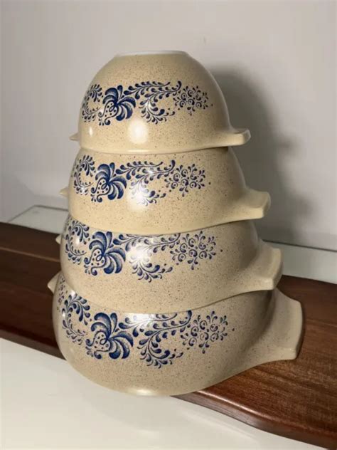 Vintage Pyrex Homestead Blue Cinderella Nesting Set 4 Mixing Bowls 441 444 Euc 149 95 Picclick Ca