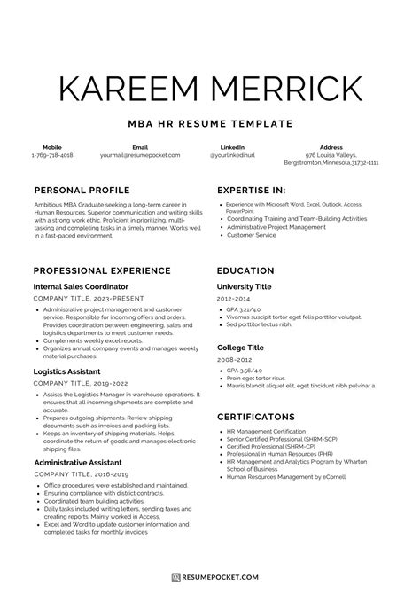Mba Human Resource Resume Sample Mba Hr Resume Template Artofit
