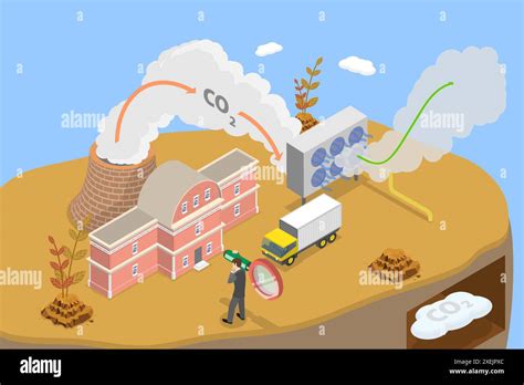 3d Isometric Flat Conceptual Illustration Of Carbon Capture Sustainable Solution Storage 3d
