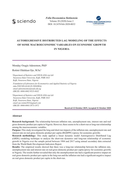 Pdf Autoregressive Distributed Lag Modeling Of The Effects Of Some Macroeconomic Variables On