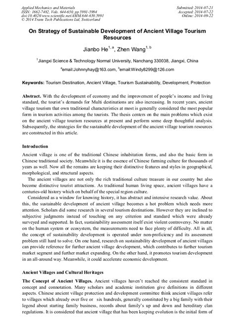 On Strategy Of Sustainable Development Of Ancient Village Tourism Resources Scientific Net