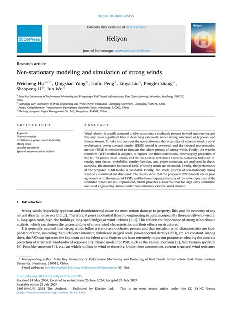 Pdf Non Stationary Modeling And Simulation Of Strong Winds