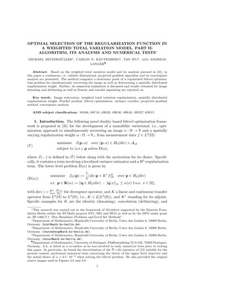 PDF Optimal Selection Of The Regularization Function In A Weighted Total Variation Model Part