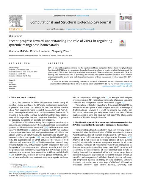 Pdf Recent Progress Toward Understanding The Role Of Zip14 In Regulating Systemic Manganese