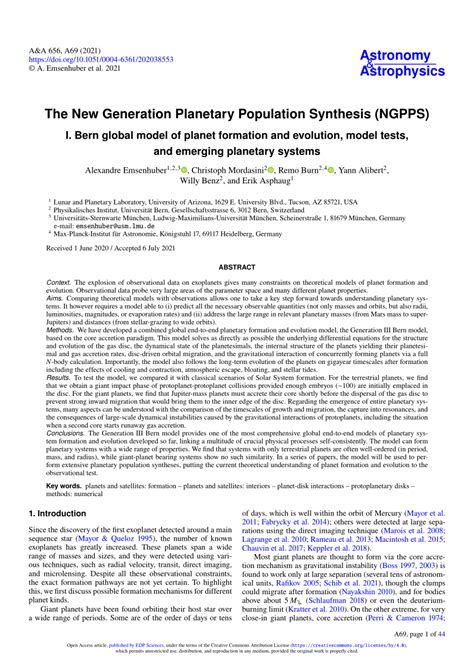 Pdf The New Generation Planetary Population Synthesis Ngpps I Bern Global Model Of Planet