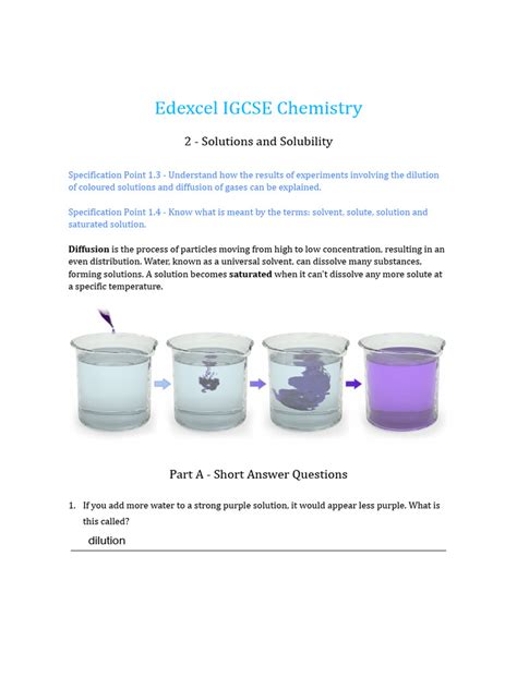 1 Worksheet 2 Solutions And Solubility Pdf Chemical Engineering Materials