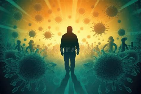 Different Shapes Bacterias And Virus Cells Near Person Silhouette