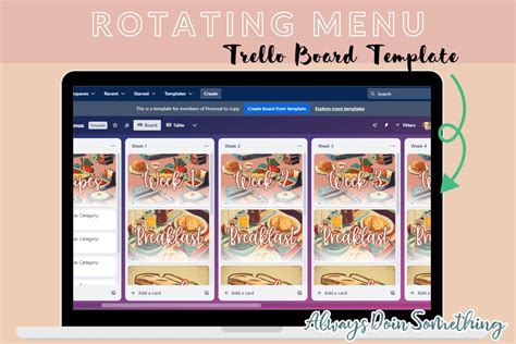 Rotating Menu Trello Board Template Etsy
