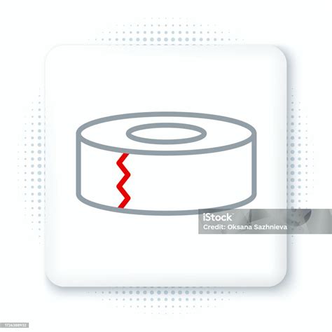 흰색 배경에 격리 된 라인 스카치 아이콘 작업 및 수리를위한 접착 테이프롤 끈적 끈적한 포장 테이프 사무실 도구 및 물건