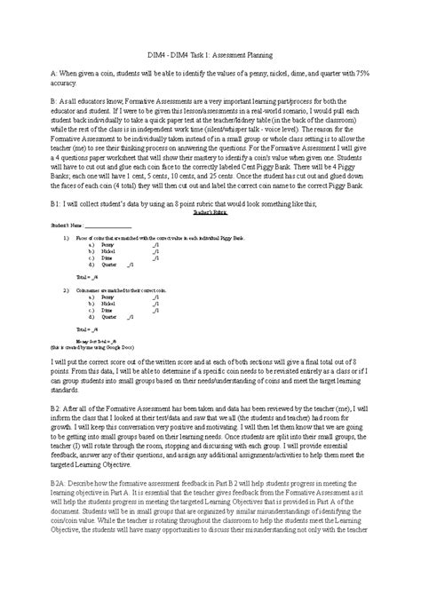 DIM Task N A DIM DIM Task Assessment Planning A When Given A Coin Babes