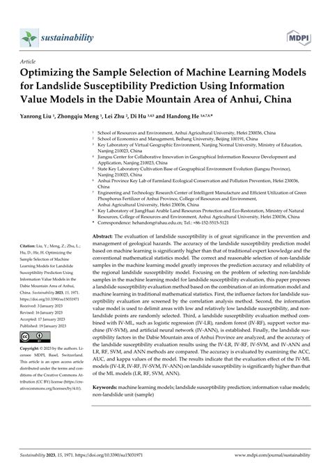 Pdf Optimizing The Sample Selection Of Machine Learning Models For Landslide Susceptibility