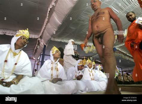 Naked Sadhu Leading Procession Of Deeksha Initiation Ceremony Sadhvis At Mahamasthakabhisheka