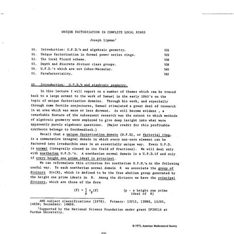Pdf Unique Factorization In Complete Local Rings