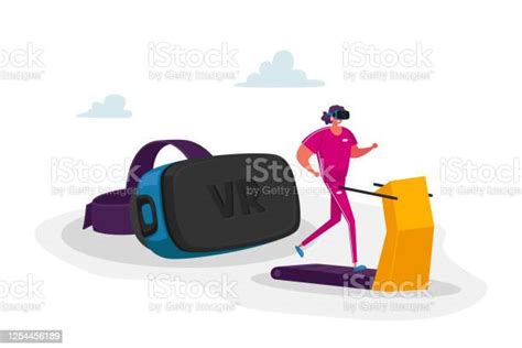 러닝머신에서 달리는 스포츠 웨어와 Vr 고글의 젊은 여성 가상 스포츠 교육 증강 현실 엔터테인먼트 체육관에서 레크리에이션 여성