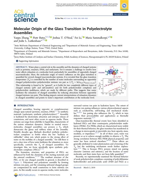 Pdf Molecular Origin Of The Glass Transition In Polyelectrolyte
