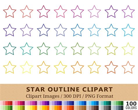 100 Star Outline Clipart Star Frame Rainbow Colors Functional