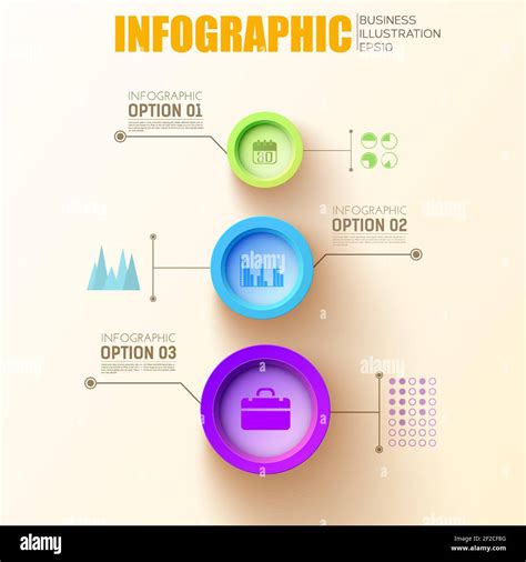 Infographic Circles Template With Colorful Round Buttons And Business Icons On Bright Background