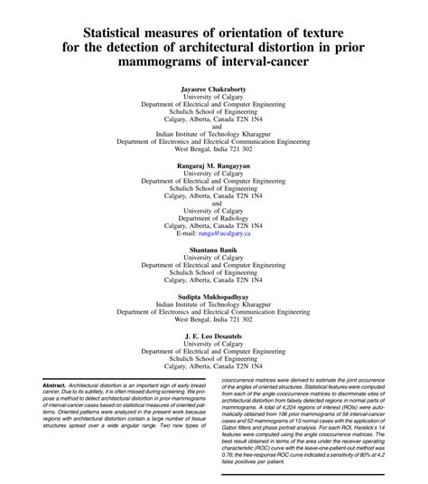 Pdf Detection Of Architectural Distortion In Prior Mammograms Using Statistical Measures Of