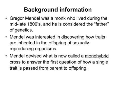 Chapter 19 Heredity Lesson 1 Monohybrid Cross And Test Cross Ppt Genetics Science